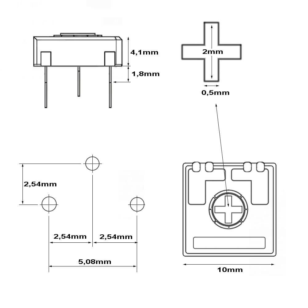 Trimpot 1 volta Horizontal 10mm - 10K | Proesi Comp.
