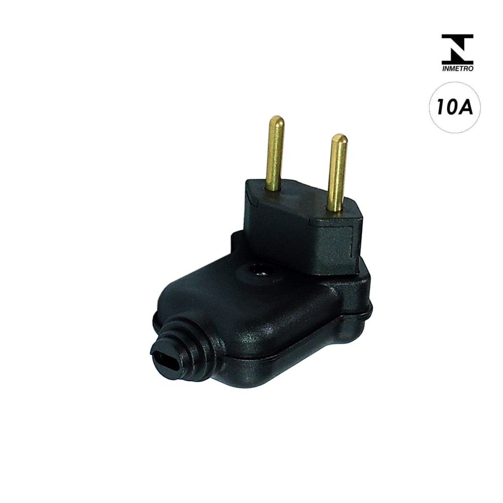 Plug Tomada 2P Macho Preto 90º | 10A | Margirius