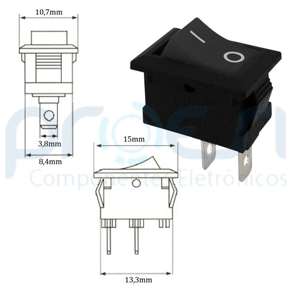 Mini Chave Gangorra KCD11-101 Preta | 2T 3A/6A 250V
