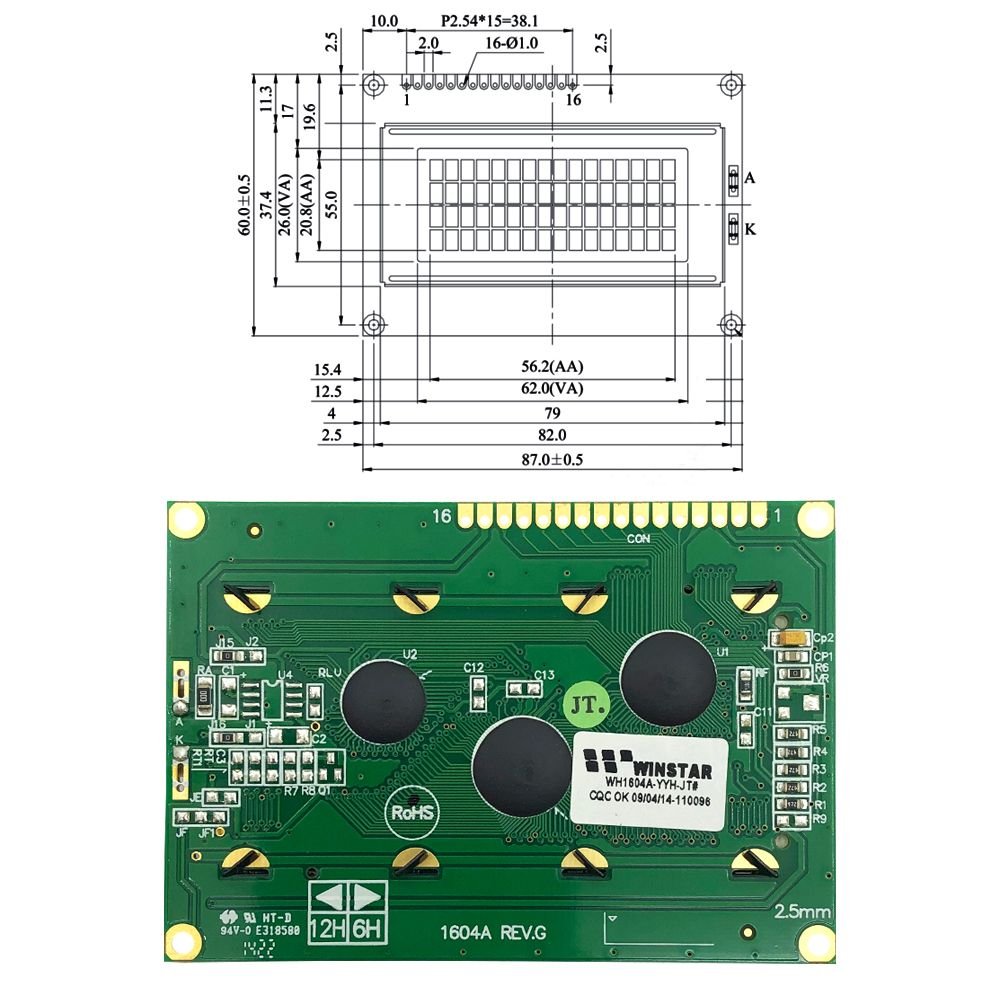 Display LCD WINSTAR WH-1604A-YYH - 16X4 Verde com Back
