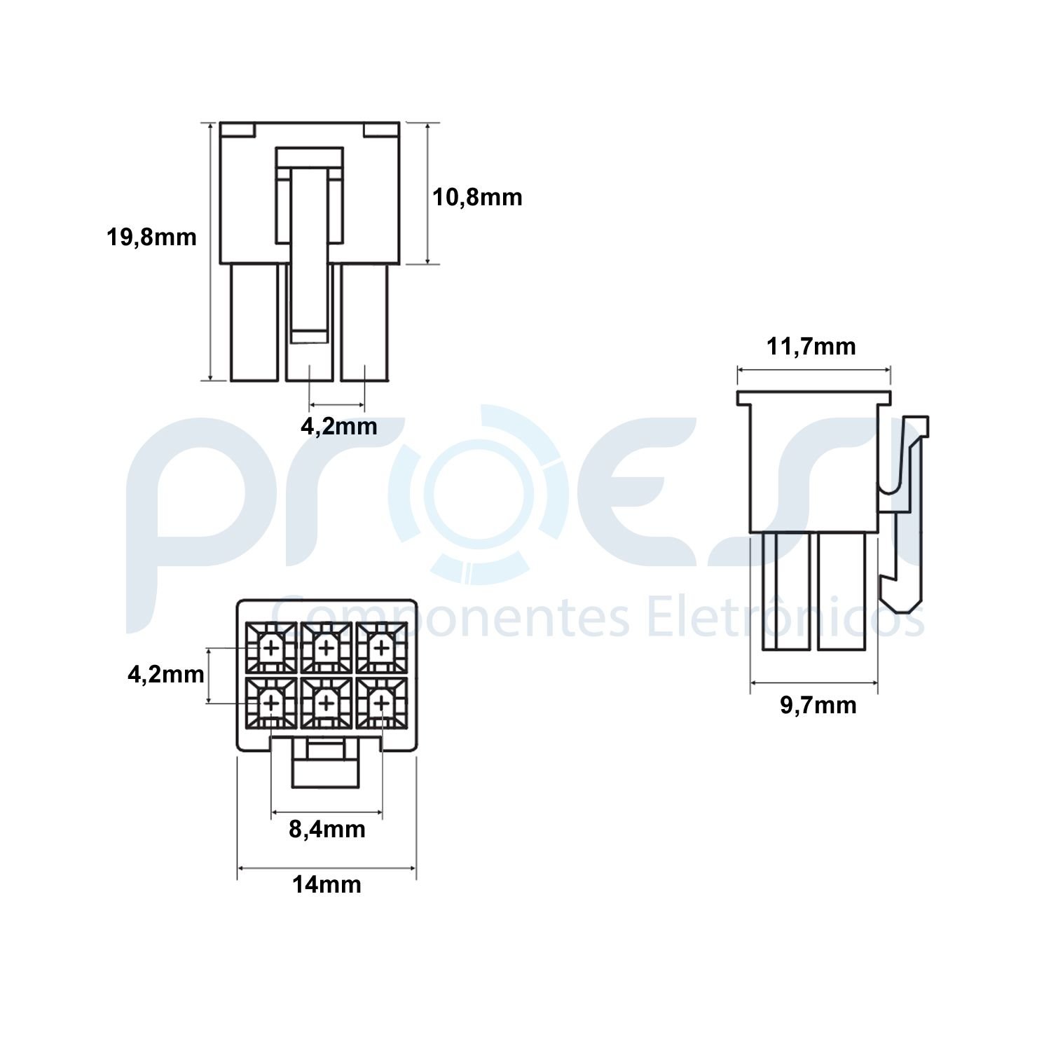 Conector Mini Fit Macho | HM051 | 2x3 - 6 Vias
