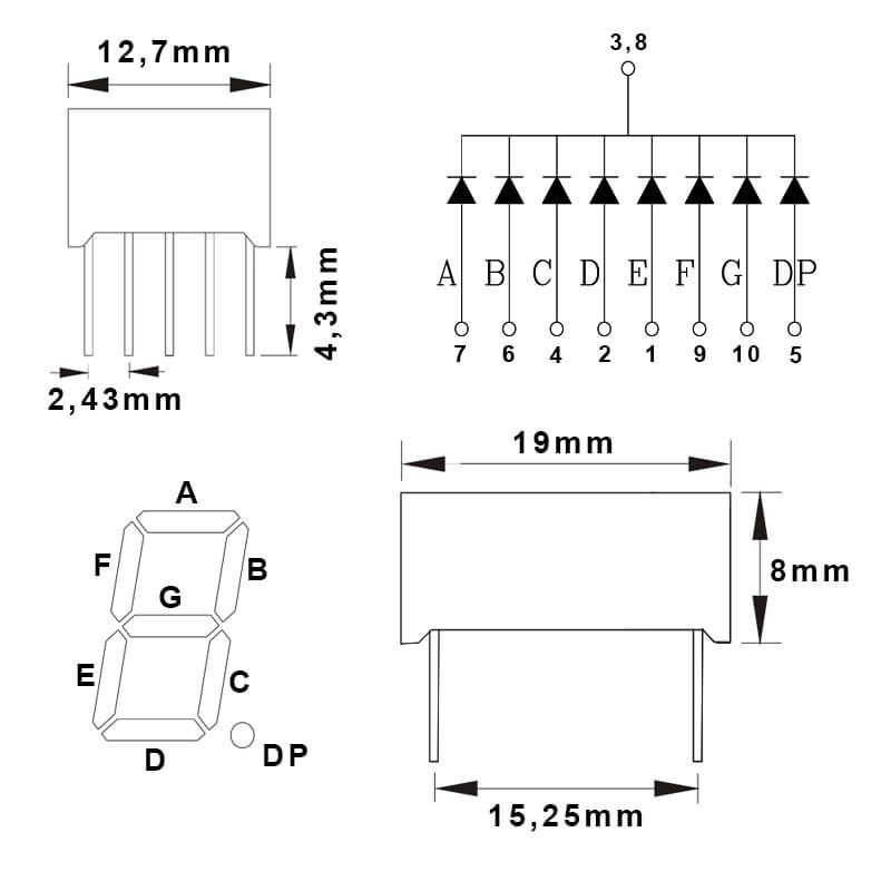 Display 7 Segmentos - Vermelho | Catodo Comum | HS-5101AS | 12,7x19mm
