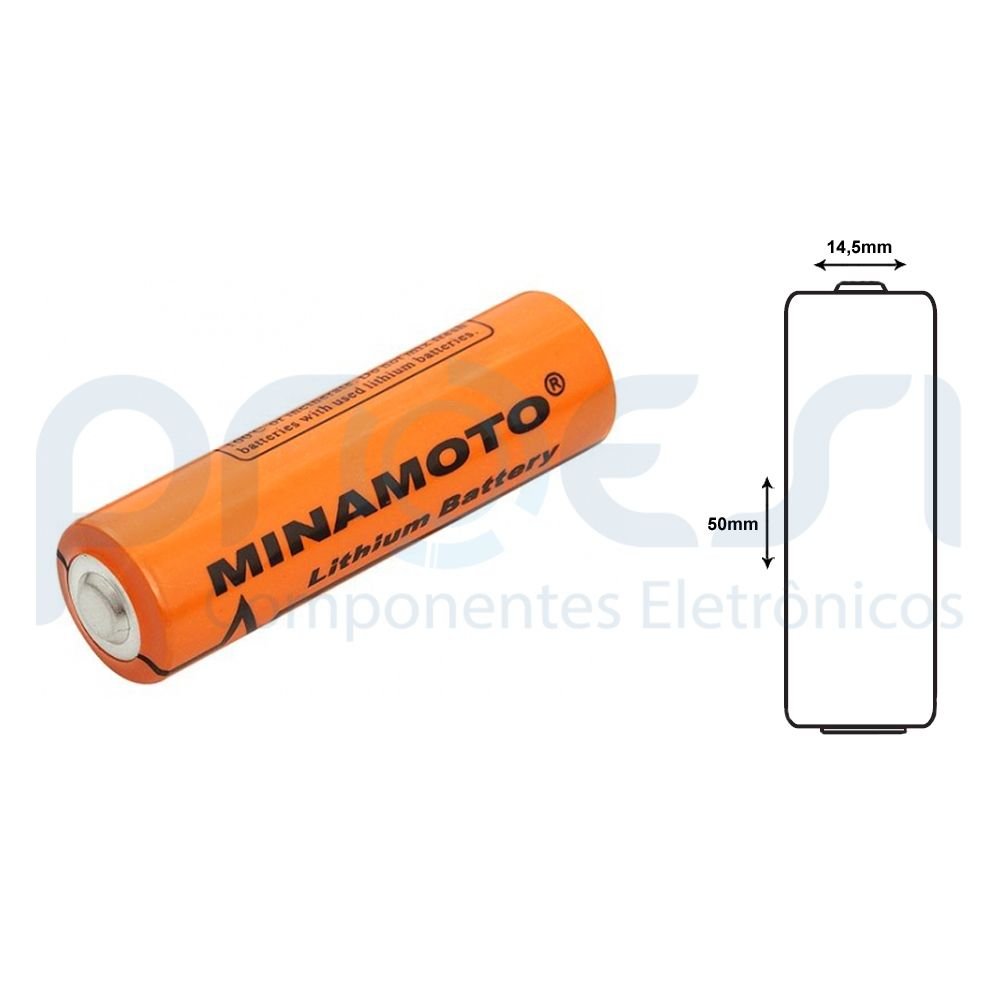 Bateria Lithium ER 14505 3,6V AA - 2400MAH - 14,5X50mm - sem Terminal