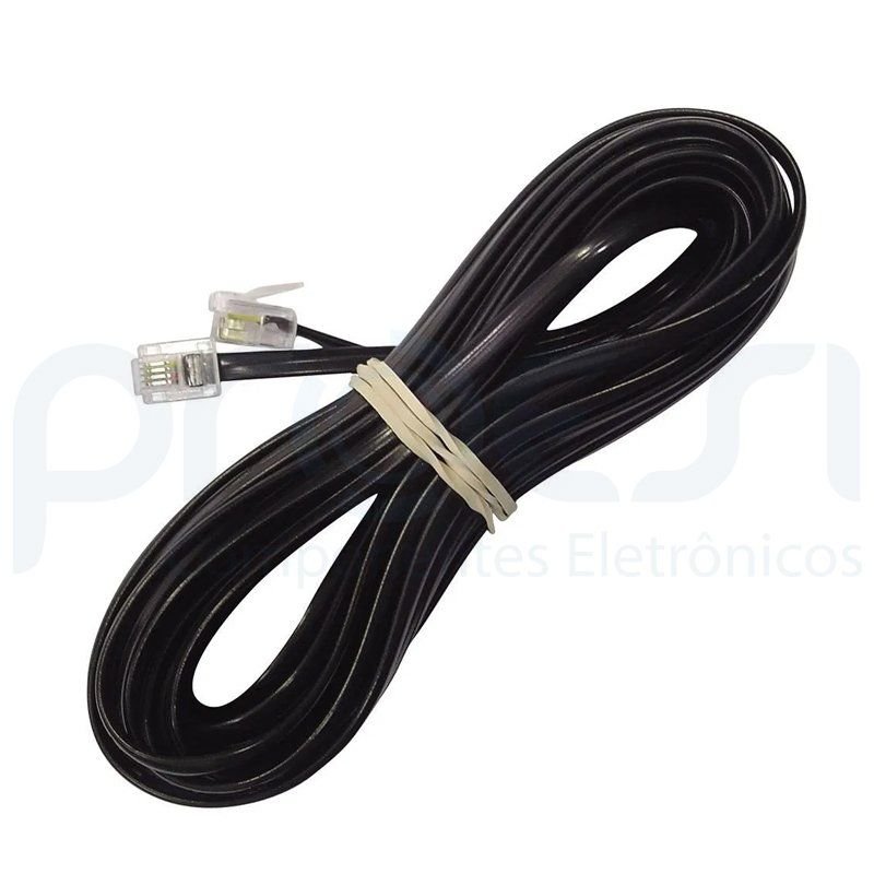 Cabo para Telefone RJ11 6P4C - 10 Metros / Preto