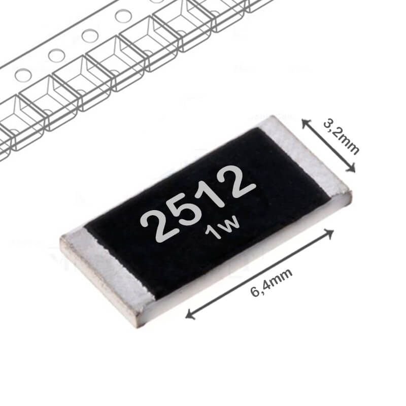 Resistor 2K2 Ohms, SMD 2512 1W e 5% Precisão.