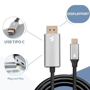 Cabo Adaptador USB C para Displayport Macho 4K 60Hz, 1,8 Metros