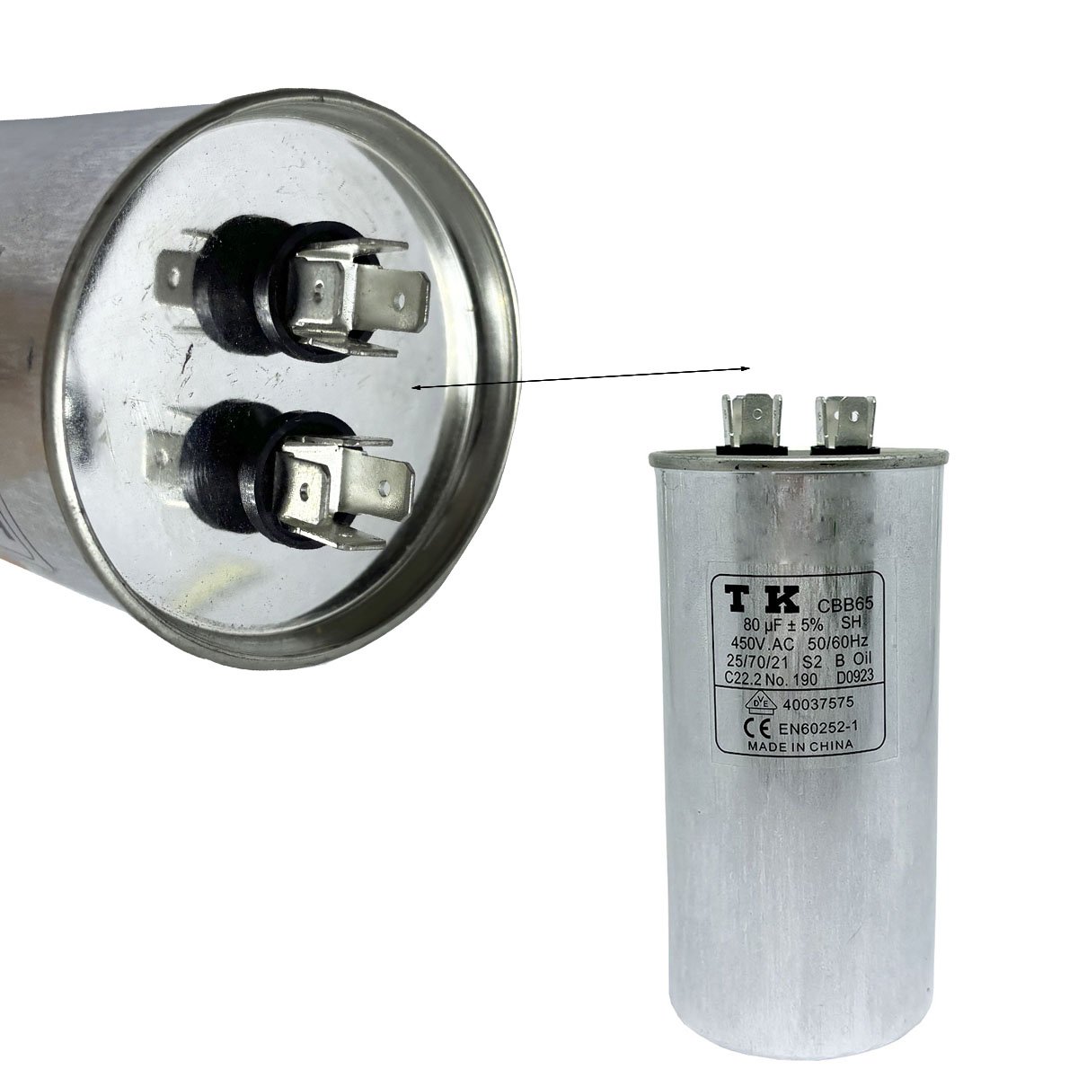 Capacitor Permanente, TK, 80UF / 450VAC - Corpo em Alumínio