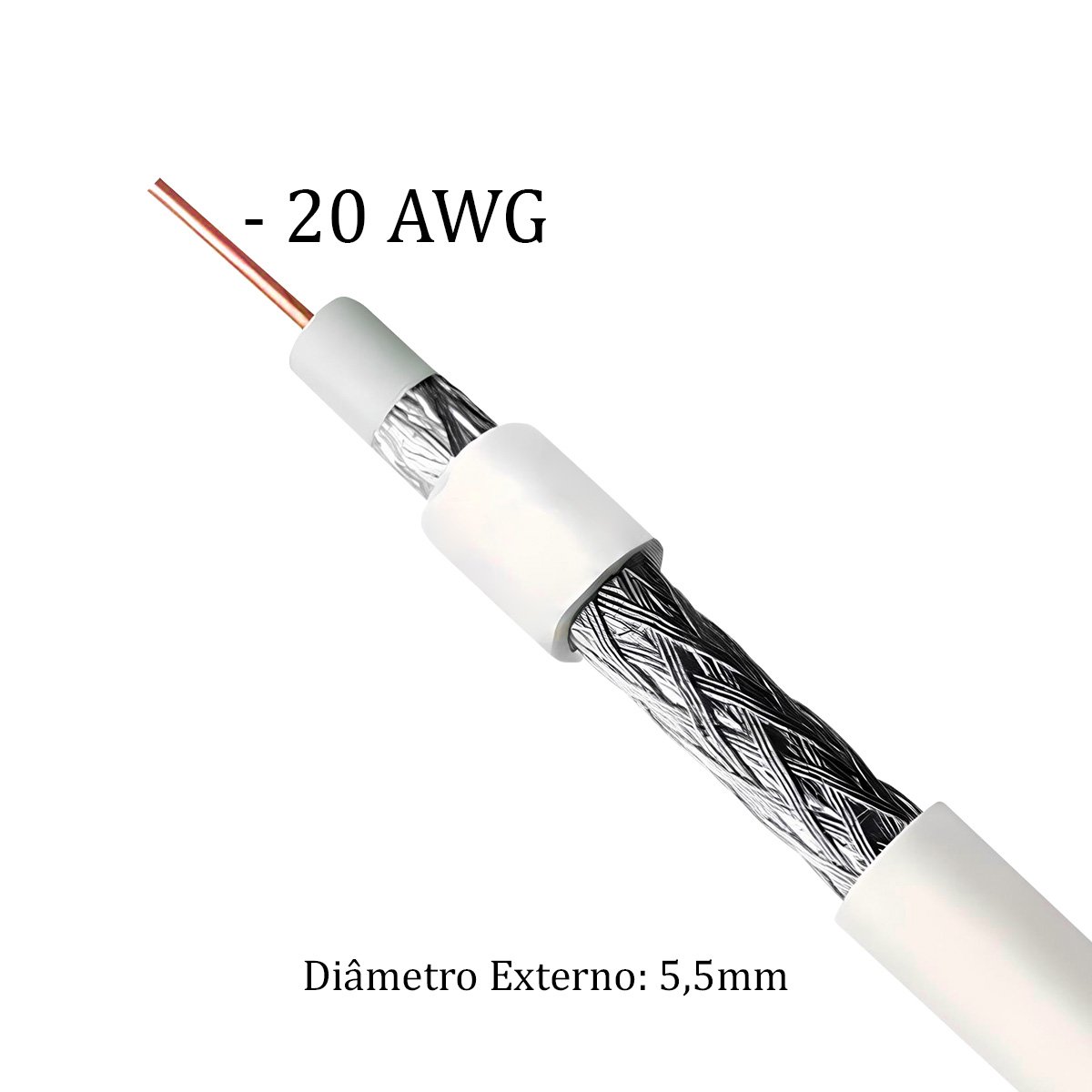 Cabo Coaxial Piazza | RG59 75 Ohms | 97% Malha | Cobre 20 AWG | 5,5mm ...