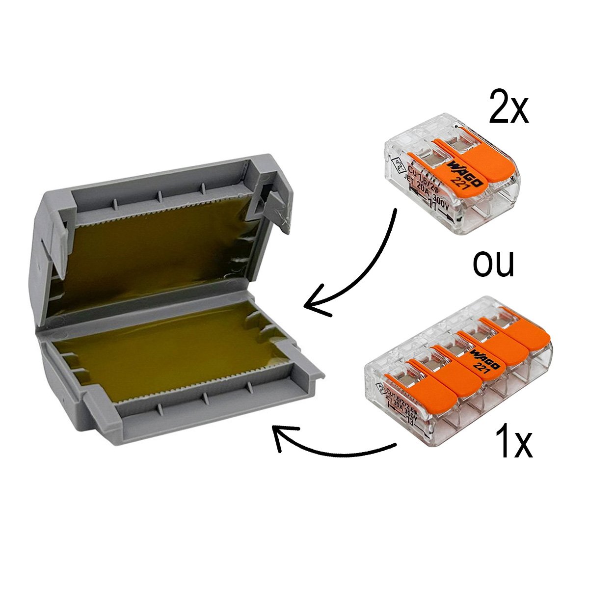Case Gelbox para Wago 221 | 49,4 X 40,1 X 21,3mm