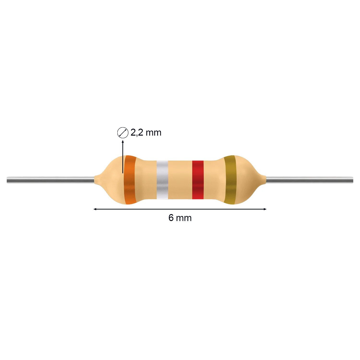 Resistor 3K9 Ohms com Potência 1/4W e Precisão de 5%