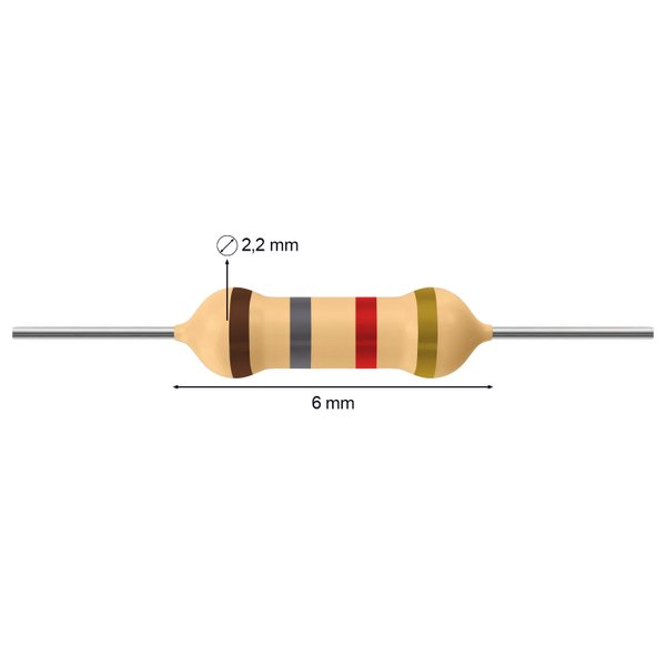 Resistor 1K8 Ohms com Potência 1/4W e Precisão de 5%