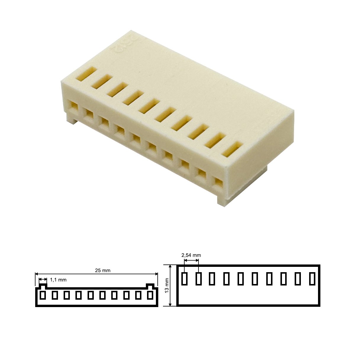 Conector KK 5051-10 Fêmea 2,5mm - 10 Vias